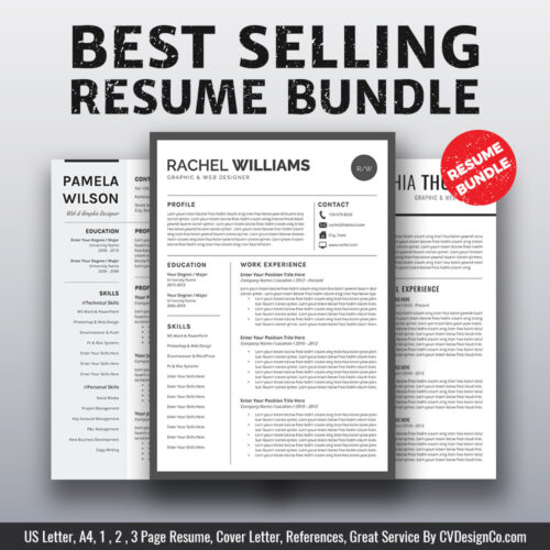 Best Selling MS Office Word Resume / CV Bundle The Rachel: Resume ...