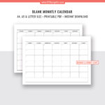 Blank Monthly Calendar Printable, Monthly Planner, Planner Inserts ...