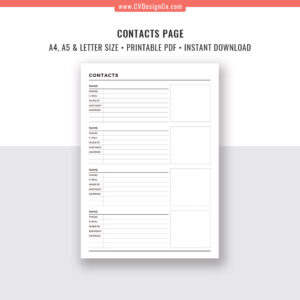 Contacts Page, Planner Pages, Planner Template, Printable Planner ...