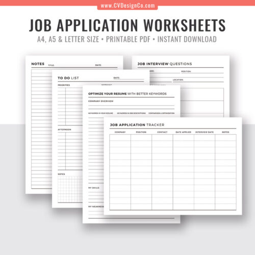 Job Application Tracker, Interview Questions Worksheet, Resume Keywords ...