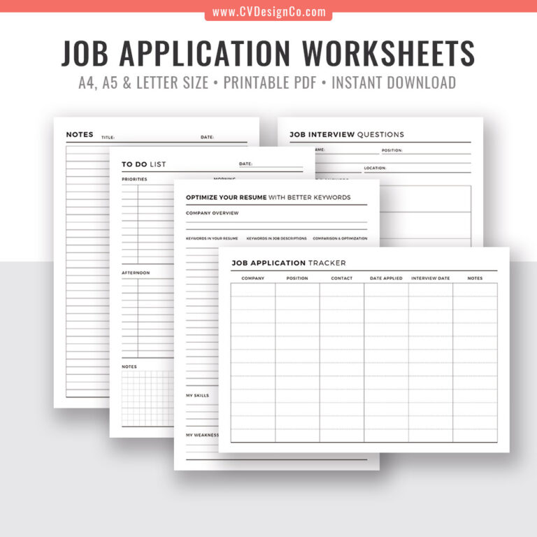 Job Application Tracker, Interview Questions Worksheet, Resume Keywords ...
