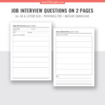 Job Interview Questions, Interview Checklist, Printable Planner Inserts ...