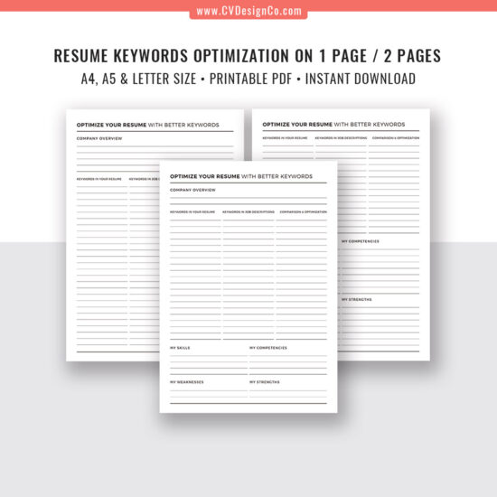 Resume Keywords Optimization, Planner Template, Planner Inserts ...